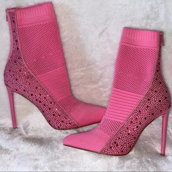 Anne Michelle | Shoes | Bling Pink Stretchy Mesh Material High Heel ...